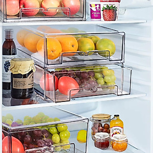 3 Pcs Extra Large Refrigerator Organizer Bins - Pull-Out & Stackable Fridge Drawers, Clear Food Storage Containers for Fruit & Vegetables, Kitchen & Freezers