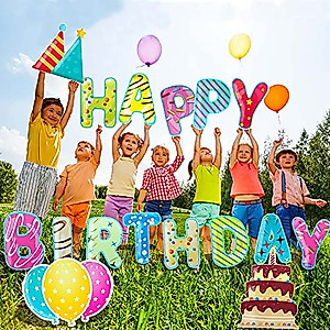 16PC Happy Birthday Yard Sign 15" Large Birthday Party Decorations Yard Stakes Lawn Signs Outdoor Decal Yard Signs for Birthday Yard Lawn Party Supplies Alphabets Balloons Cake Waterproof Party Decals