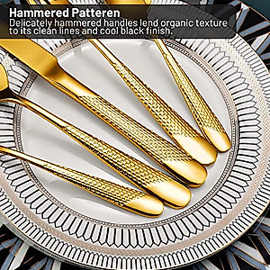 Gold Silverware Set for 8, Hammered 40-Piece Stainless Steel Flatware Cutlery Set,Modern Kitchen Utensils Tableware Set Includes Dinner Knives/Forks/Spoons,Mirror Polished Dishwasher Safe
