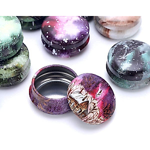 Rarapop 12 Pack Reusable Mini Round Tinplate Candle Tin Jars with Lids, 20ml Small Starry Sky Travel Tin Cans Refillable Empty Container Bottle for Lip Balm, Salve, Eye Shadow, Powder