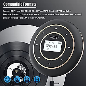 HOTT C105 Portable CD Player with HiFi Bluetooth 5.0 and FM Transmitter,Rechargeable 1800mAh with Touch Vibration Button and 2.1" LCD Screen Aux for Car Audio Radio and Home Wireless Headset Speaker