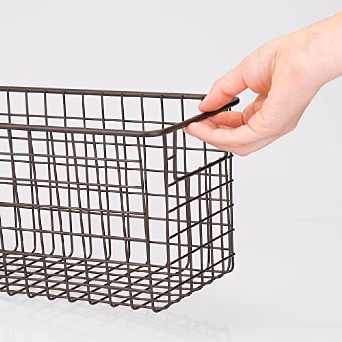 mDesign Metal Wire Food Storage Basket Organizer with Handles for Organizing Kitchen Cabinets, Pantry Shelf, Bathroom, Laundry Room, Closets, Garage - Concerto Collection - 4 Pack - Bronze