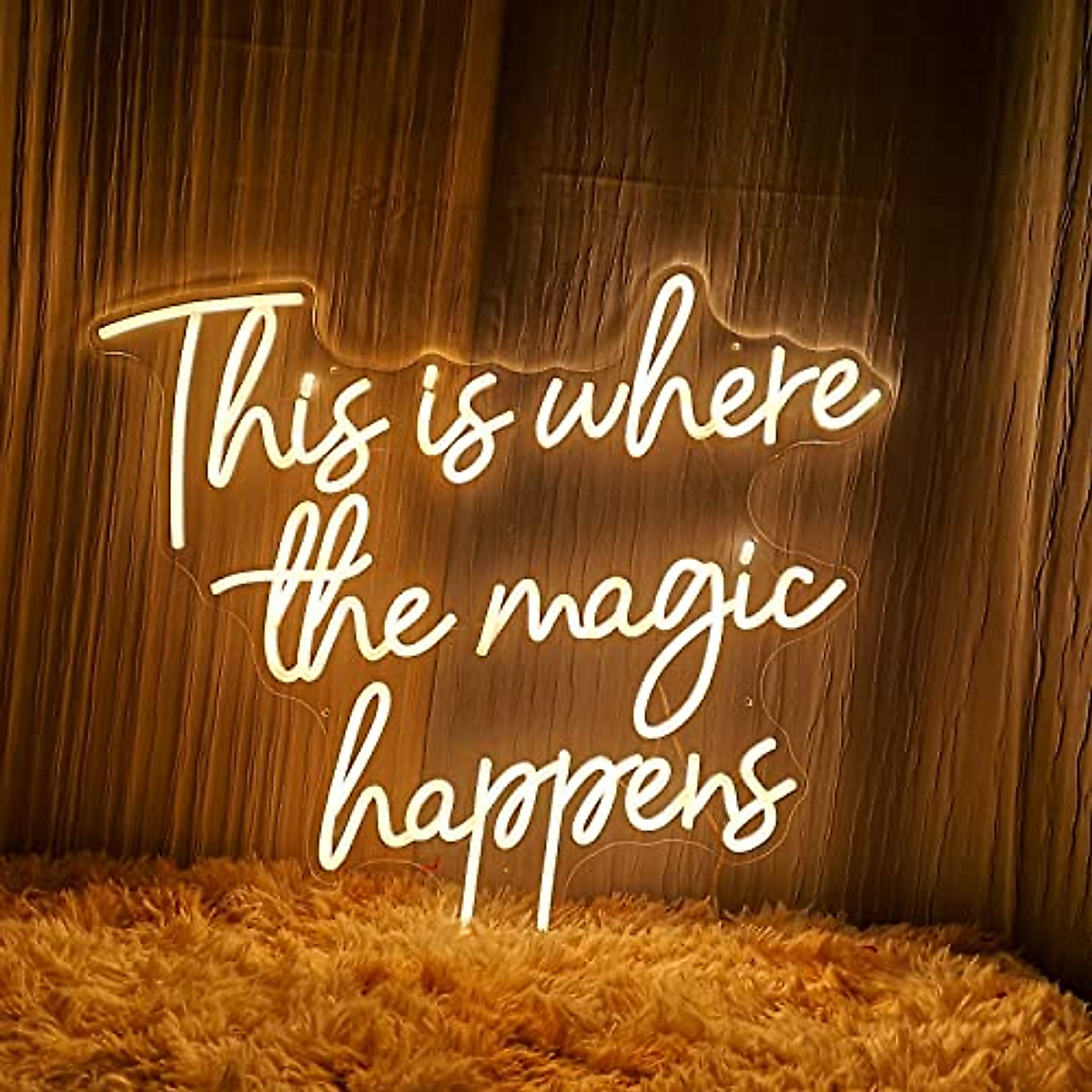This Is Where The Magic Happens Neon Signs for Wall Décor, 24” Large LED Neon Light Signs for Wedding, Birthday, Engagement, Bachelorette Party, Bar, Bedroom Décor, LED Sign gifts for boys girls, 24x20” Warm White