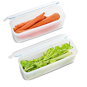 Komax Biokips Fridge Storage Containers – Airtight Fridge Organizers and Storage Clear Containers w/Dripping Tray – Meat, Veggie, or Fruit Storage Containers for Fridge (2-Pack, 118 oz)