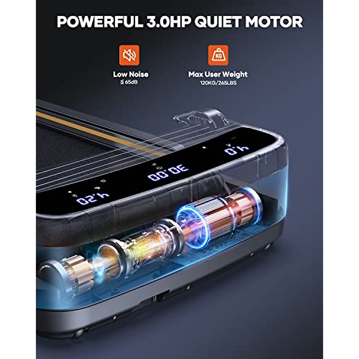 HomeTro Under Desk Treadmill Foldable 3.0HP for Home Office, 2 in 1 Folding Treadmills 265lbs with App & Remote Control Dual Led Touch Screen, 12 Preset Programs, Installation-Free