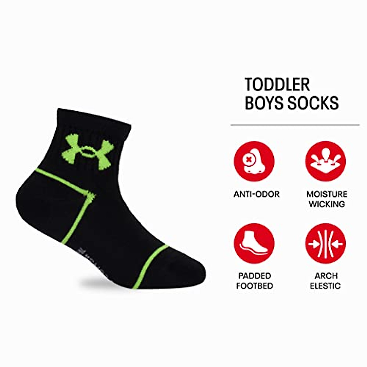 Under Armour Baby Boys Multi Pack Basic Essential Quarter Sock, Black, 2T-4T