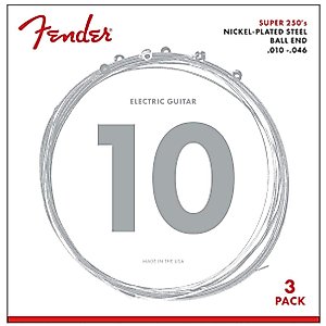 Fender Super 250 Electric Guitar Strings, Nickel Plated Steel, Ball End, 250R .010-.046, 3-Pack