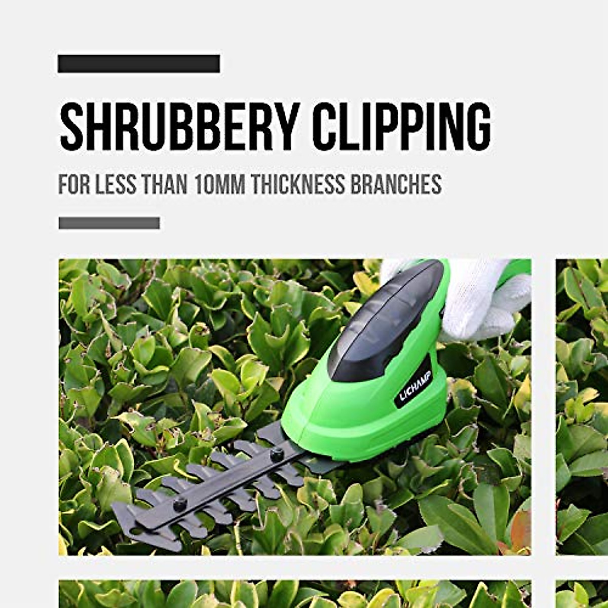 Lichamp 2-in-1 Electric Hand Held Grass Shear Hedge Trimmer Shrubbery Clipper Cordless Battery Powered Rechargeable for Garden and Lawn, CGS-3601 Grass Green