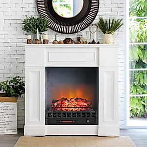Tangkula 26” Electric Fireplace Log Set Heater with Remote, 5 Flame Modes & Brightness, Thermostat Control, 8H Timer, Realistic Lemonwood Ember Bed, Infrared Quartz Electric Fireplace Insert, 1500W
