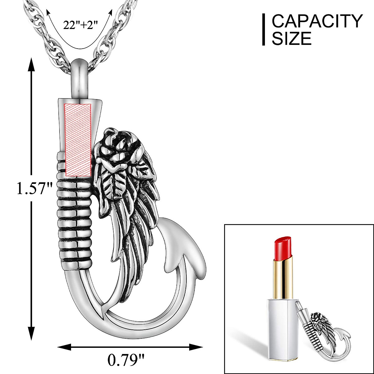 abooxiu Fishing Hook Urn Necklace for Ashes Angel wing Fish Hook Stainless Steel Cremation Jewelry Memorial Pendant Keepsake Ashes Holder