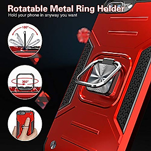 IDYStar iPhone 8 Plus Case with Screen Protector,Shock Absorption Drop Test Cover with Car Mount Kickstand Lightweight Protective Phone Case for iPhone 8 Plus iPhone 7 Plus iPhone 6S Plus, Red