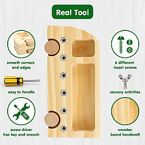 TOY Life Wooden Montessori Screwdriver Board Set for 3 4 5 Toddler & Kid, Preschool Learning Sensory Busy Bus Toys