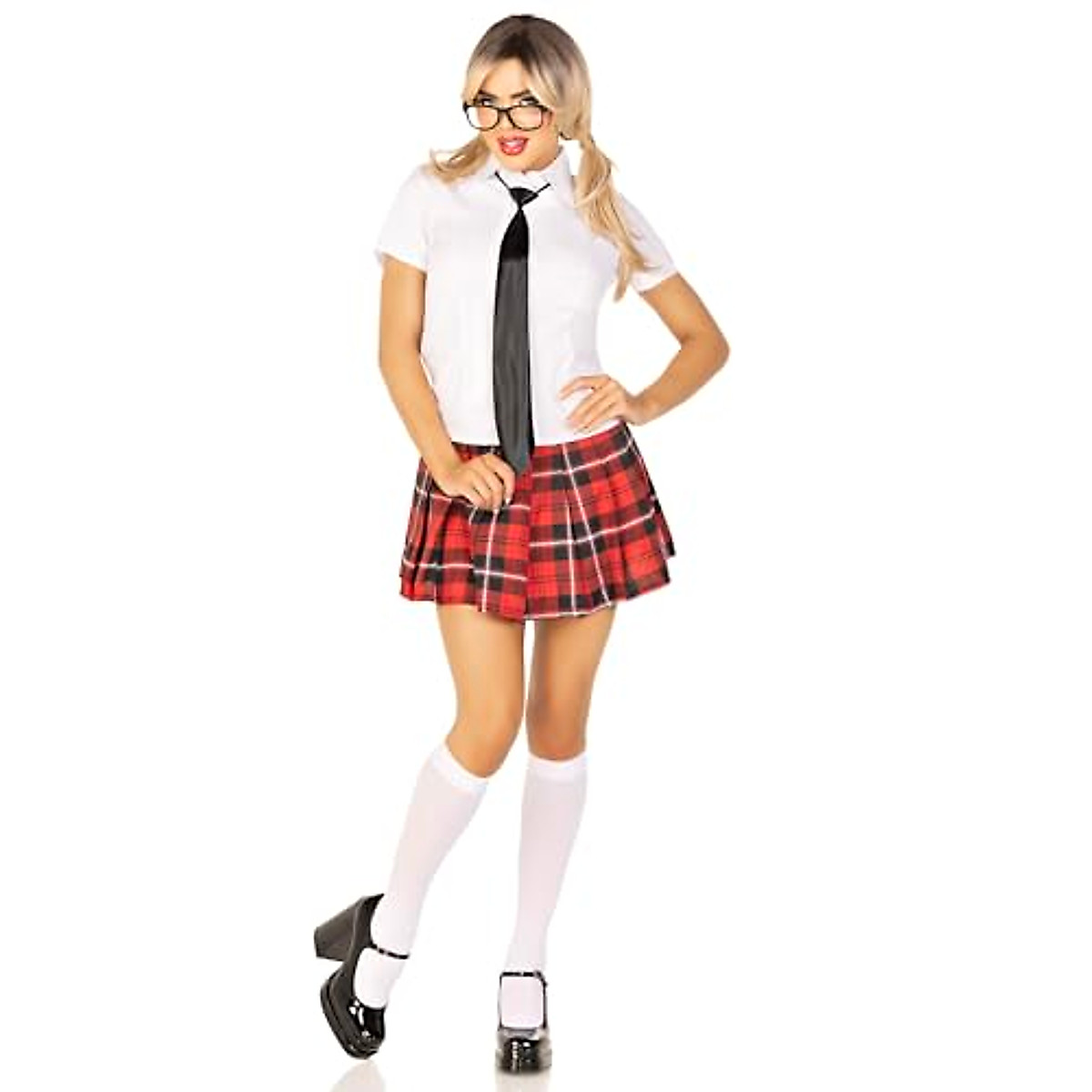 Leg Avenue womens - 4 Piece Private School Sweetie Set Sexy Pleated Skirt Roleplay Uniform Halloween Set f Adult Sized Costumes, White/Red, Small US
