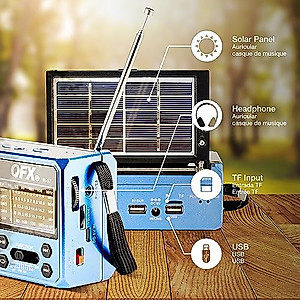 QFX R-37-BL 6-Band (AM, FM, SW1 - SW4) Bluetooth LED Flashlight Solar Radio (2021 Model)