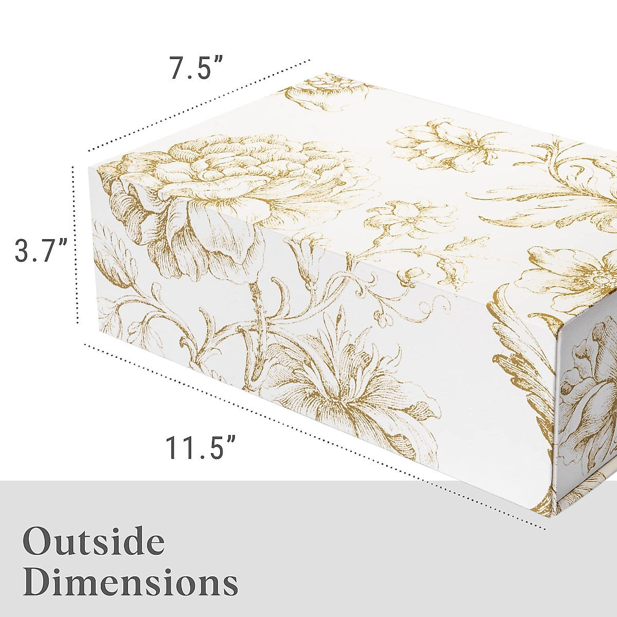 Sorarto Luxury Magnetic Gift Box | Sturdy Reusable Decorative Gift Boxes for Groomsmen & Bridesmaid Proposal, Wedding, Fancy Birthday Presents in White Linen Fabric Paper, 11.5" x 7.5" x 3.5" (Golden Bouquet)