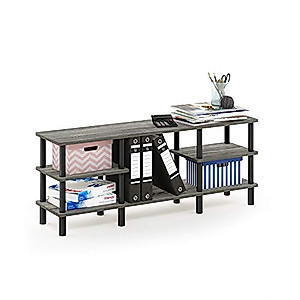 Furinno Turn-N-Tube 3-Tier Multipurpose Wide Shelf TV Stand, French Oak Grey/Black