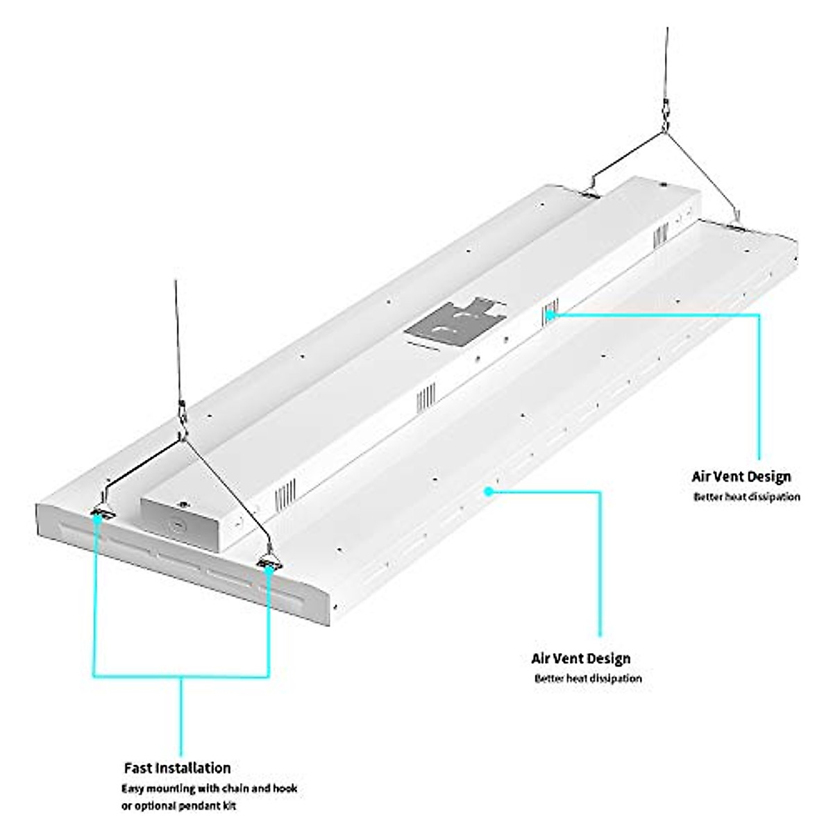 FAITHSAIL 4FT Linear LED High Bay Shop Light, 220W, 26500LM, 5000K, Industrial LED Warehouse Lighting, 4 Foot Indoor Aisle Area Workshop Garage Highbay LED Lights, 4 Lamp Fluorescent Equivalent