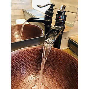 SimplyCopper 14" Round Copper Vessel Bath Sink Brushed Sedona Highlighting