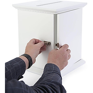 Displays2go Wooden Wedding Card Box, 8" x 10" Photo Frame, Top Slot, Rear Access Door - Ivory (FDGWCBWHT)