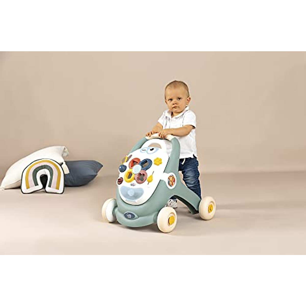 Little Smoby Baby Walker by Smoby Detachable Activity Play Board Baby’s First Doll Pushchair Toy Grows with The Child from Activity Board to Walker with Fun Colours, Actions and Sound, 7600140304
