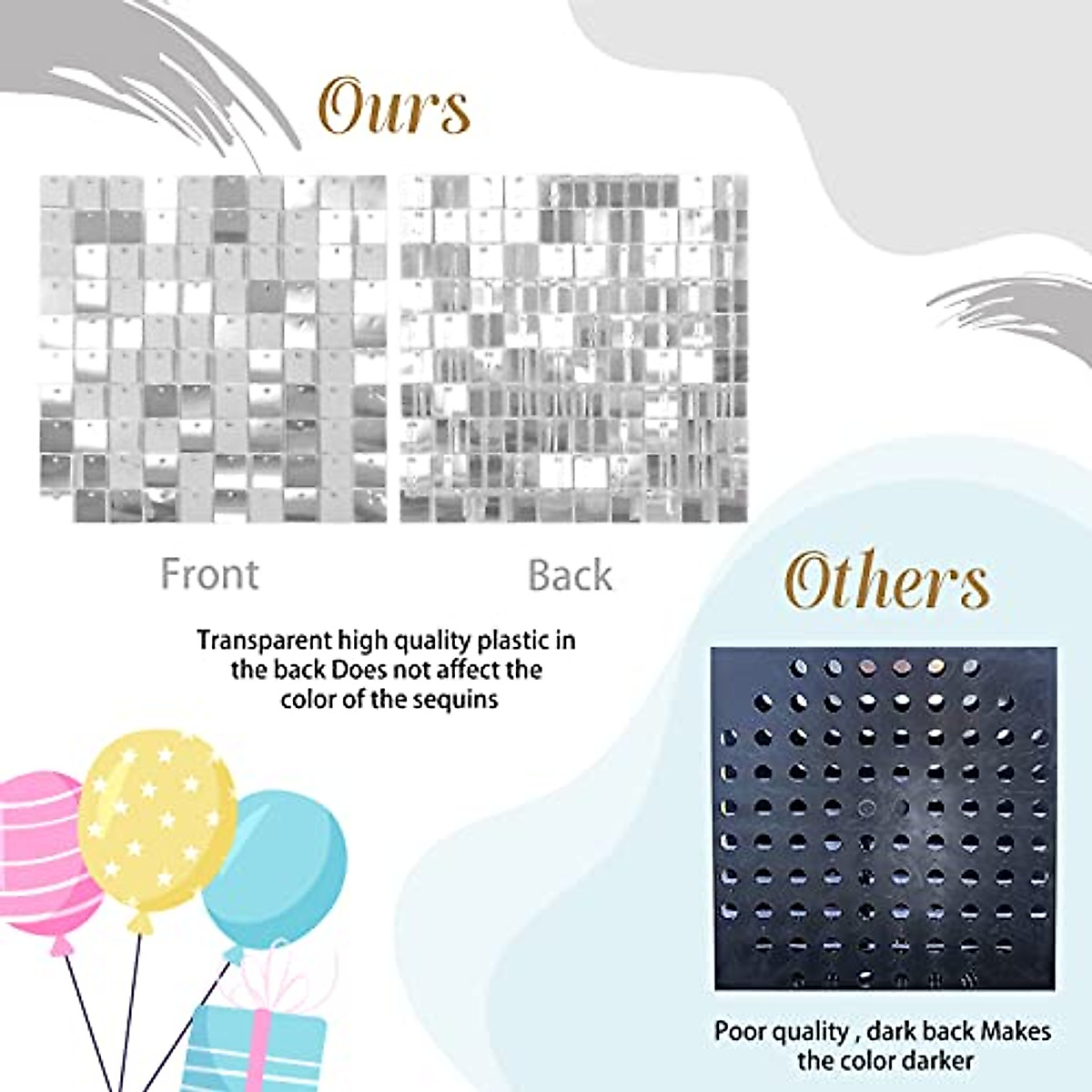 Shimmer Wall Backdrop Silver Backdrop 24 Panels Glitter Sequin Backdrop for Wedding Bridal Shower Birthday Decorations