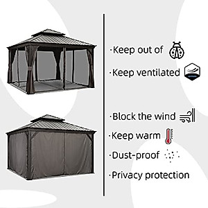 PURPLE LEAF 10' X 14' Permanent Hardtop Gazebo Aluminum Gazebo with Galvanized Steel Double Roof for Patio Lawn and Garden, Curtains and Netting Included, Grey