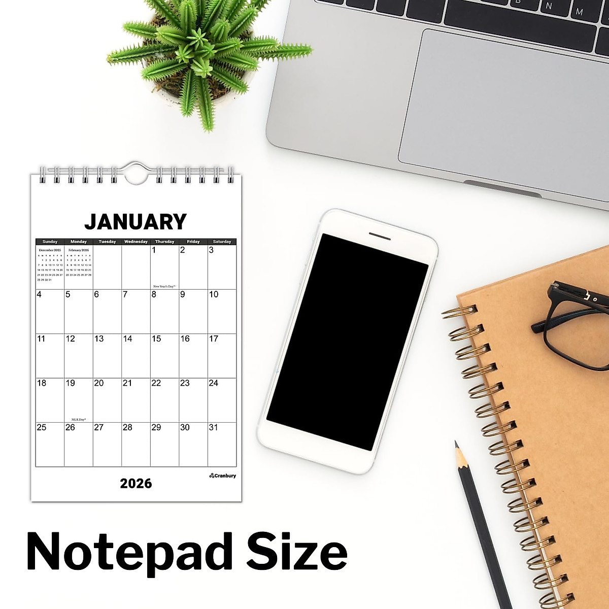 CRANBURY 2023 Small Wall Calendar - (5.5x8.5"), Mini Notepad Calendar, Little Wall Calendar 2023 for Desk, Fridge, or Bulletin Board, Includes Stickers