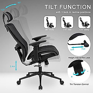 Youhauchair Ergonomic Office Chair, Home Office Desk Chairs with Adjustable Headrest and Lumbar Support, 3D Armrests, Tilt Lock Function, High Back Swivel Mesh Computer Chair