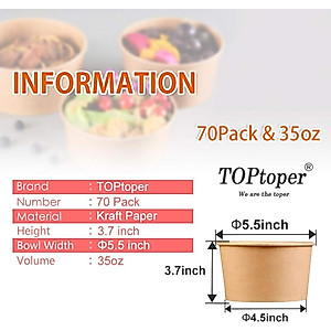 TOPtoper 35 Oz Large Paper Bowls, 70 Pack Disposable Soup Bowls Plastic Free Party Supplies for Hot/Cold Food, Soup (35 OZ)