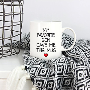 5Aup My Favorite Son Gave Me This Mug Christmas Gifts, Funny Father's Day and Mother's Day Cup from Son - Novelty Birthday Gift for Dad Mom Parents, Men, Women 11 Oz