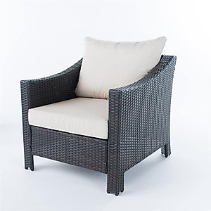 Christopher Knight Home Antibes Outdoor Wicker Club Chairs with Water Resistant Fabric Cushions, 2-Pcs Set, Multibrown / Beige