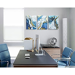 Wall Art Bedroom Gold Wall Decor Abstract Pictures for Living Room Wall Decoration Blue Paintings Large Canvas Art Framed-16''x24''x3 Artwork Decor for Office Bathroom