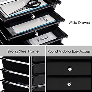 10-Drawer Rolling Storage Craft Cart and Organizer - Rolling Organizer Cart Tools and 4 Universal Casters (Black)