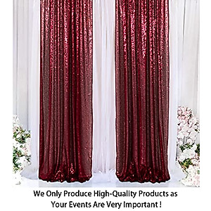 ShinyBeauty Sparkle Backdrop Curtain Burgundy 2 Panels Set Sequin Photo Backdrop Wine 2FTx8FT Sequin Backdrop Curtain Pack of 2-1220S