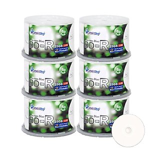 Smartbuy 300-disc 25gb 6X Bd-r BDR Blu-ray Single Layer White Inkjet Hub Printable Blank Data Recordable Media Disc with Cakebox/Spindle Packing