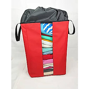 CYIRAN Visible Large Capacity Clothes Storage Bag Organizer with Handle Thick Fabric Foldable Drawstring Closure Water-Proof Storage Hamper Laundry Basket (Red, Visible)