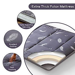 YOSHOOT 6 Inch Extra Thick Japanese Futon Floor Mattress, Foldable Mattress Tatami Pad Mattress for Adults Floor Bed Roll Up Mattress Guest Mattress, Grey Feather, Full