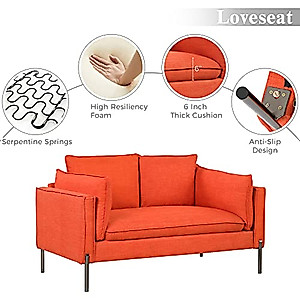 56INCH Loveseat Sofa Couch, Modern Upholstered Linen 2 Seat Sofa with Metal Legs, Loveseat Couch for Living Room