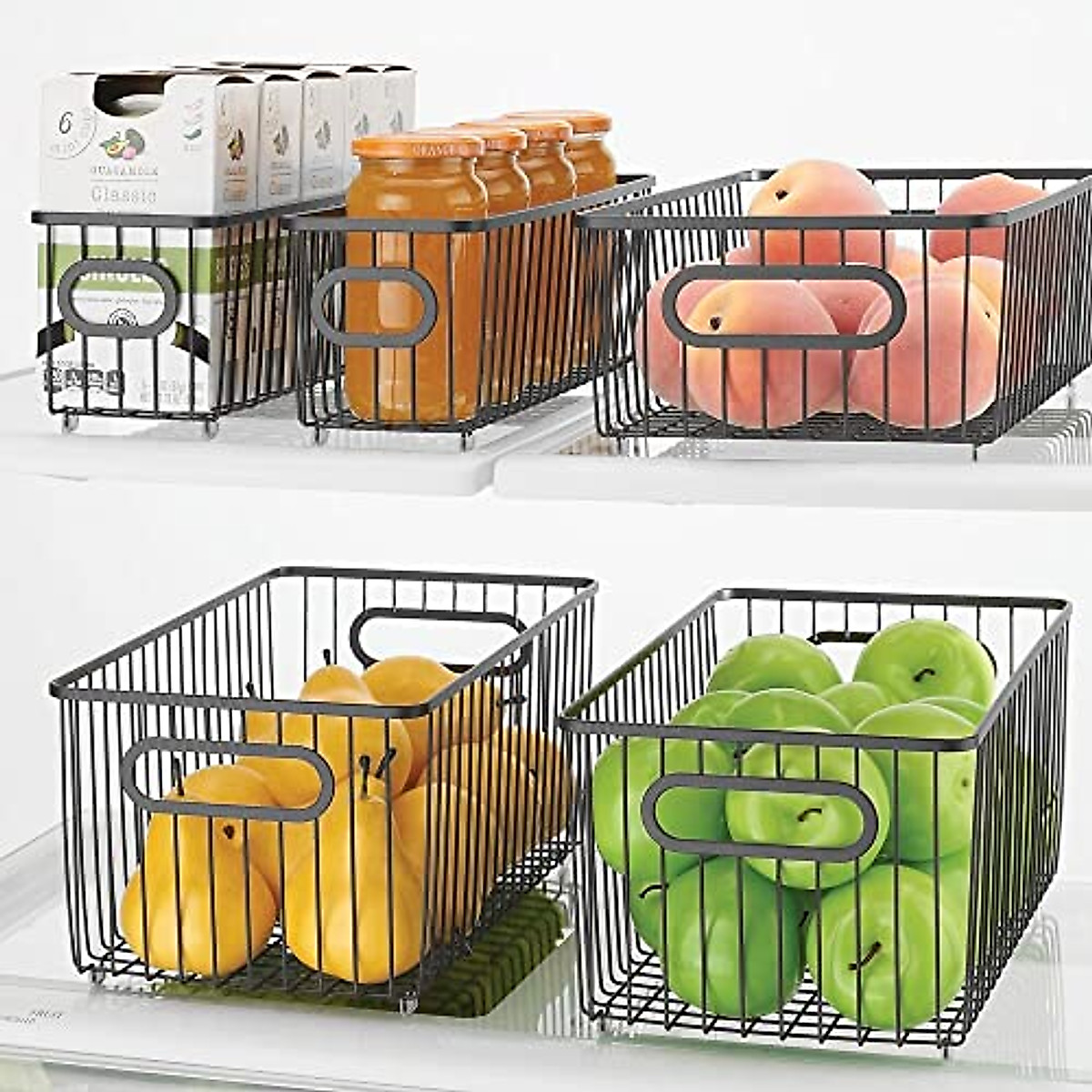 mDesign Metal Farmhouse Kitchen Pantry Food Storage Organizer Basket Bin, Wire Grid Design - for Cabinets, Cupboards, Shelves, Countertops - Holds Potatoes, Onions, Fruit, Extra Large - Graphite Gray