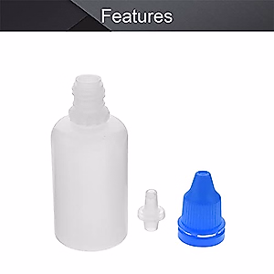 Othmro 1oz PE Lab Eye Plastic Dropper Bottles 50pcs, 30ml Squeezable Eye Liquid Dropper Thin Mouth Via of Liquid Sample Seal Storage Bottle with Childproof Blue Cap