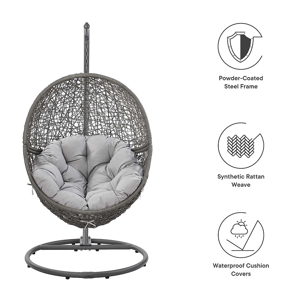 Modway Encase Outdoor Patio Rattan Swing Chair in Gray Gray