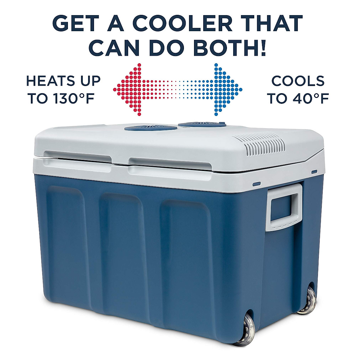 Ivation Electric Cooler & Warmer with Wheels & Handle |48 Quart (45 L) Portable Thermoelectric Fridge For vehicles & Trucks| 110V AC Home Power Cord & 12V Car Adapter for Camping, Travel & Picnics