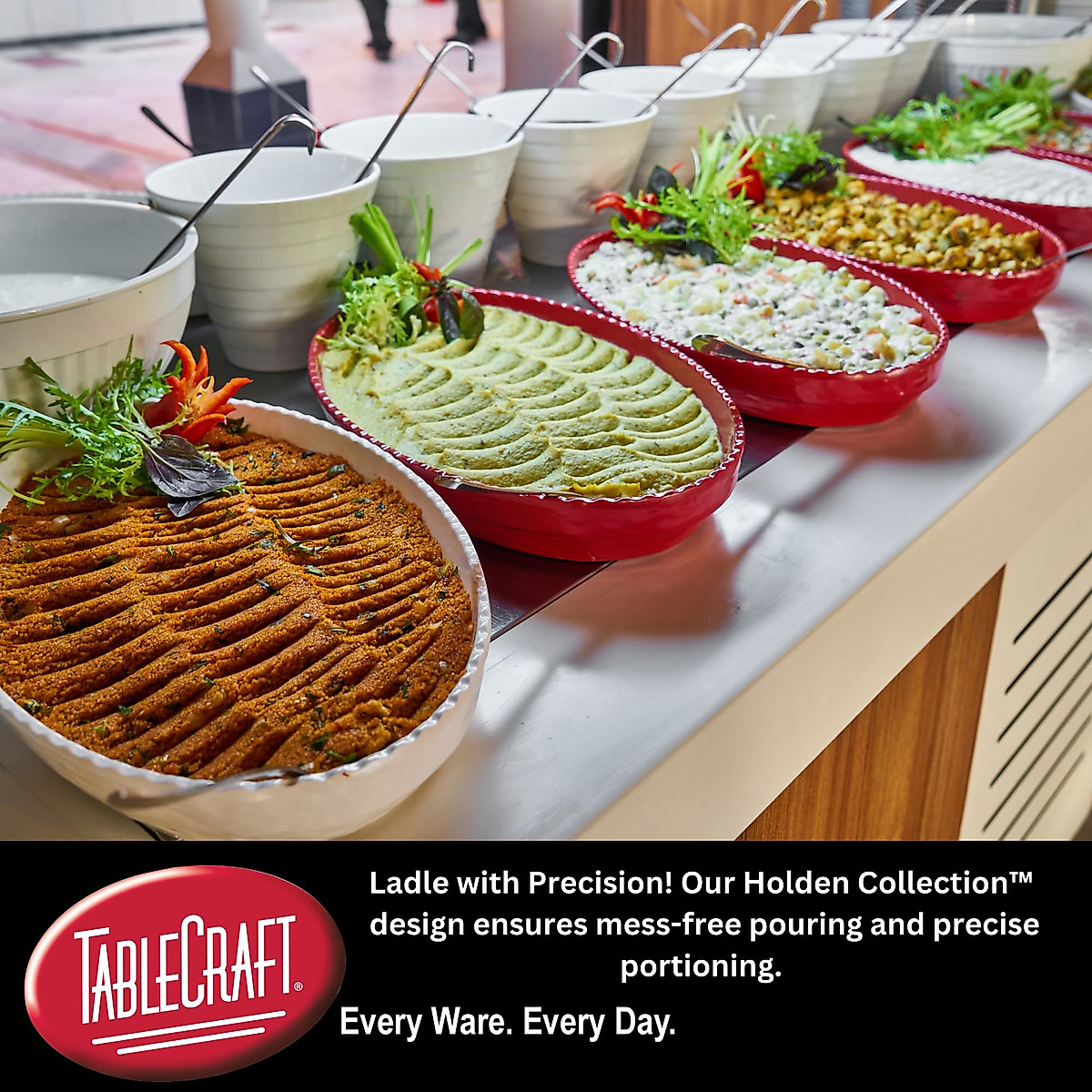 TableCraft 11631 Holden Collection Ladle, 1 oz., Small, with spout, 11.75" x 3.5" x 2", Hollow Handle, Stainless Steel (18-0)