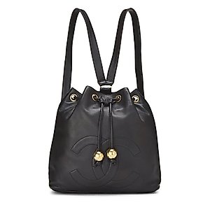 CHANEL, Pre-Loved Black Lambskin Bucket Backpack Medium, Black