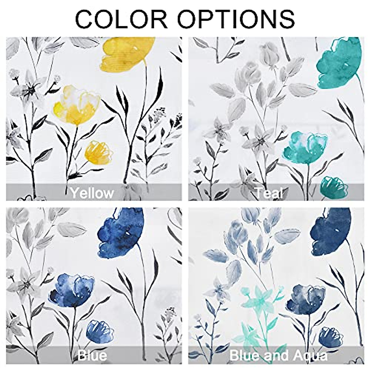 VERTKREA Curtains Flower Watercolor Window Drapes Blue Valance 52 × 18 Inches Flower and Leaves Rod Pocket Valances for Kitchen Bathroom Living Room Bedroom Nursery 1 Panel