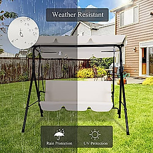 Funny Sunny Outdoor Patio Swing Chair with Canopy,3 Seater Porch Swing Chair with Adjustable Canopy and Removable Cushion for Patio Garden Poolside Balcony Backyard, White