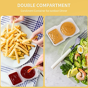 CJT Double Compartment Condiment Containers with Lids, New Disposable 2 Compartment Snack Containers, Portion Cups Reusable Plastic Snack Container for to-go Sauce, Sampling, Travel Snack-24PCS
