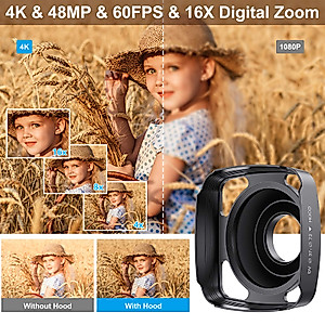 VAFOTON 4K Video Camera Camcorder with Microphone, 48MP Vlogging Camera for YouTube 16X Zoom 3.0" Touch Screen IR Night Vision Wi-Fi Vlog Cameras Webcam with Handheld Stabilizer Remote Control