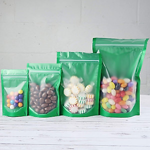 QQ Studio Pack of 100 Translucent Front Matte Green Poly Plastic Zip Seal Bags (0.8oz (3" x 5"), Green Stand-Up Pouch | 300 Bags)