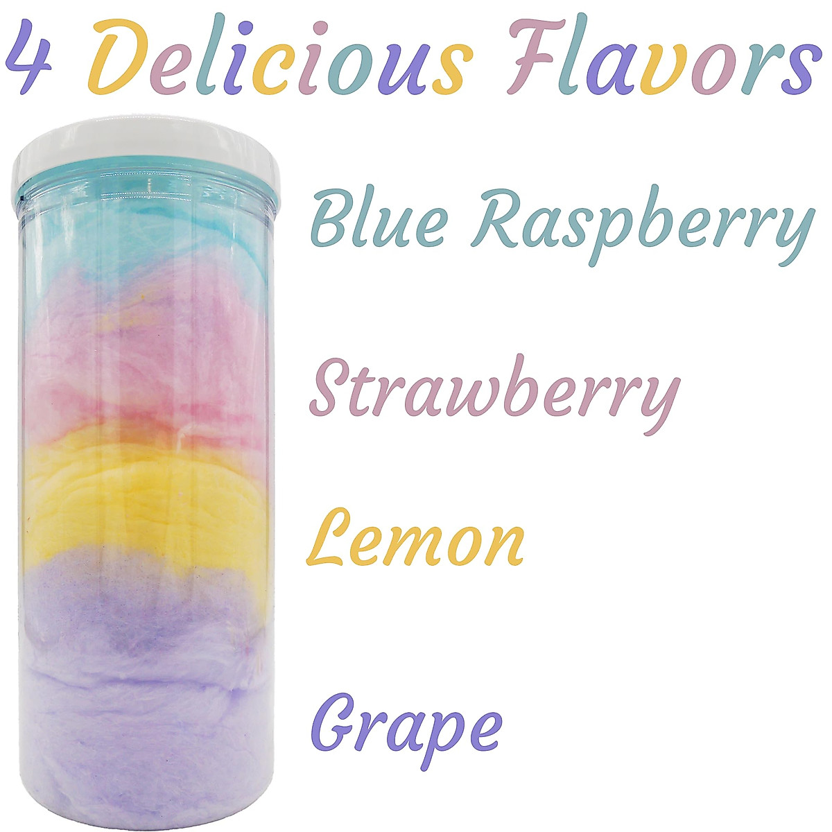 Gotta B Sweet Cotton Candy Variety Pack - Rainbow and Birthday Cake - 4.5 oz Jars - 2 Pack - Blue, Pink, Yellow, White and Purple - Blue Raspberry, Strawberry, Lemon, Grape and Birthday Cake Flavors